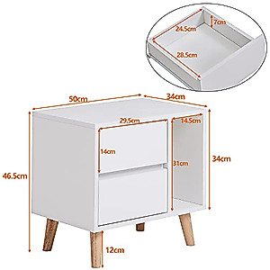 CLIPOP Set of 2 Modern Nightstand with 2 Drawers, Open Shelf, Solid Wood Legs, Wood Bedside Table with Vertical Open Storage, End Side Table for Bedroom Living Room (White)
