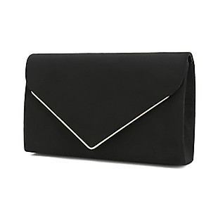 CHARMING TAILOR Faux Suede Clutch Bag Elegant Metal Binding Evening Bag for Wedding/Prom/Black-tie Events (Black)