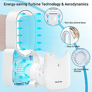 Elyss Desk Fan Tower Small Bladeless Fan,Air Circulator 4 Winds 5 Lights,11.8 Inch Portable with Battery Rechargeable Quiet Table Air Cooler,Desk Cooler Personal Nightstand WHITE AAAFAN