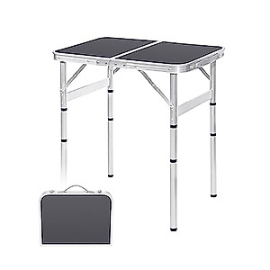 Moosinily Folding Table 2 Feet Portable Table Camping Table Ajustable Height Picnic Table Small Card Table Aluminum with Carry Handle for Outdoor Indoor Grill BBQ Travel Beach Black