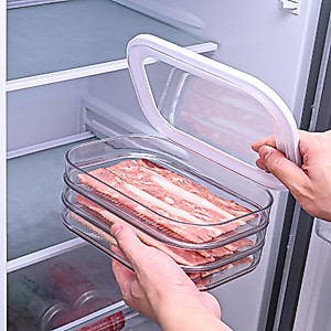JolliKids 2 Pack Deli Meat Container for Fridge, Organizer Bacon Containers for Refrigerator, Stackable Food Storage Boxes with Lids and Food Tongs for Lunchmeat, Cold Cuts, Salami, BPA Free
