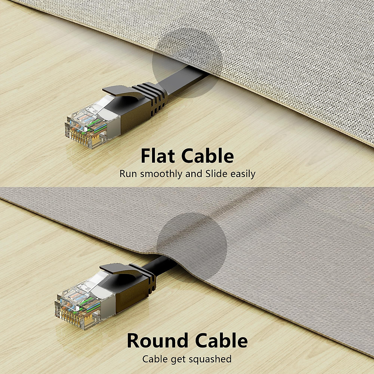 Cat 6 Ethernet Cable 20 Ft, Outdoor&Indoor, 10Gbps Support Cat 8 Cat 7 Network, Slim long Flat Internet LAN Patch Cord, Cat6 Fast Speed weatherproof Cable for Router, Modem, PS4/5, Xbox, Gaming, Black