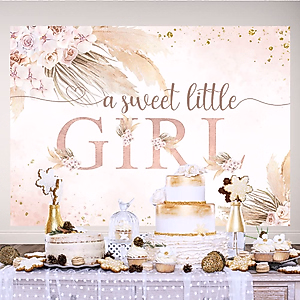 Ticuenicoa 7x5ft Boho Pampas Girls Baby Shower Backdrop A Sweet Little Girl Is On The Way Baby Shower Party Banner Wall Decorations Boho Pink Floral Glitter Dots Girls Baby Shower Background