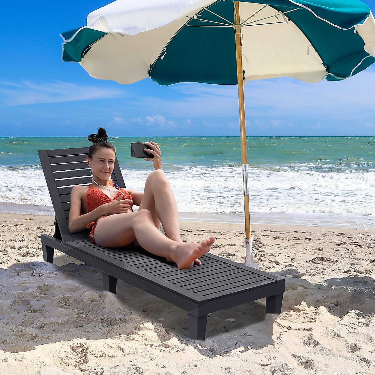 GYMHILL Outdoor Chaise Lounge Chairs 5-Position Adjustable Backrest, Waterproof Resin Sun Loungers for Garden Pool Beach Patio Deck Sunbathing (Black)