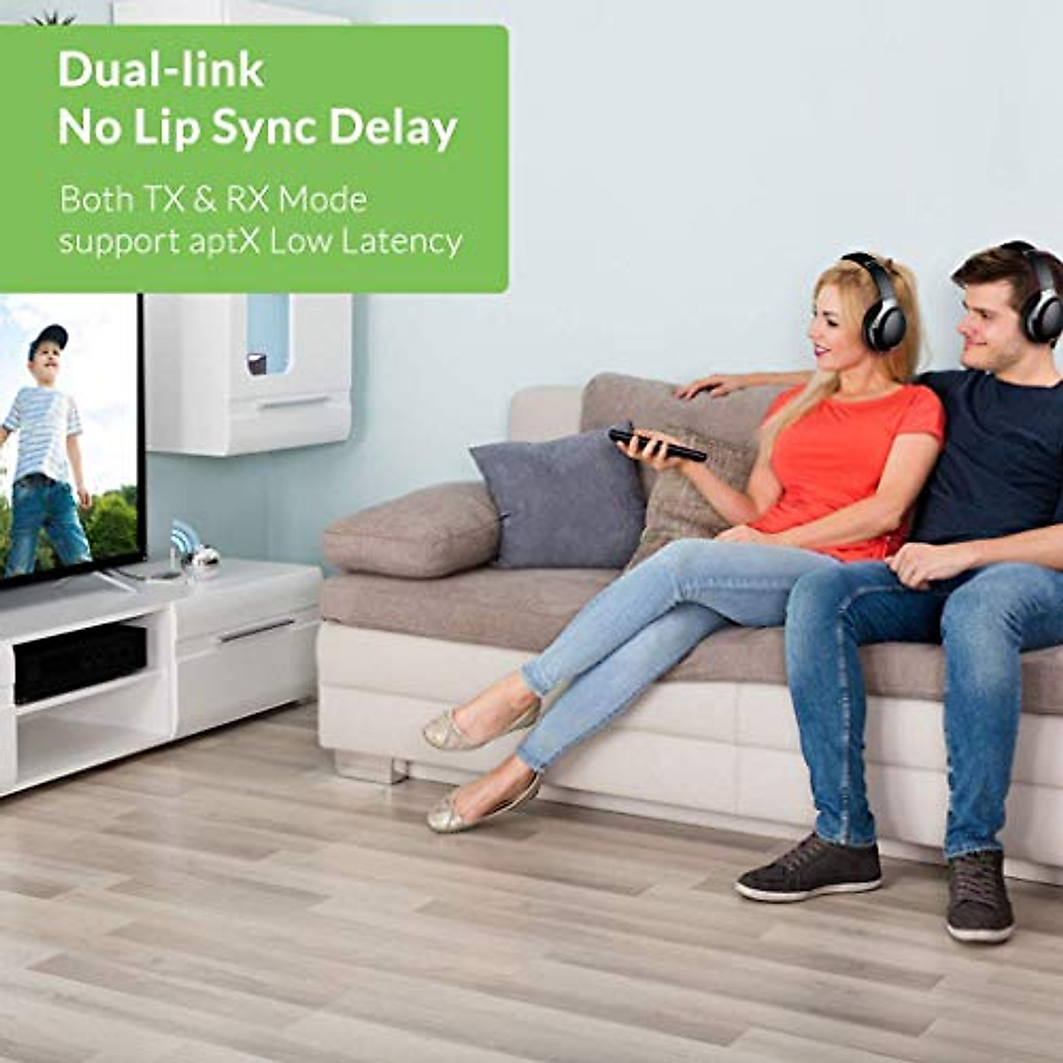 Avantree Oasis & Aria Pro - aptX Low Latency Bluetooth 5.0 Transmitter and Active Noise Cancelling Headphones for TV PC, Certified aptX HD for HiFi Music, Detachable Boom Mic for Clear Calls