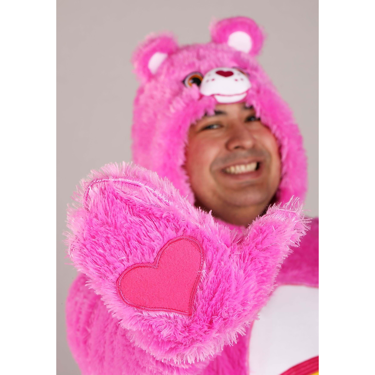 Fun Costumes Cheerful Care Bears Adult - Classic Costume, Fuzzy Halloween Jumpsuit - 3X-Large - Pink