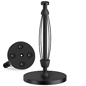 VEHHE Paper Towel Holder Countertop, Simply Tear Black Paper Towel Holder with Damping Effect & Non-Slip Suction Cups, Stainless Steel Paper Towel Stand for Bathroom Kitchen