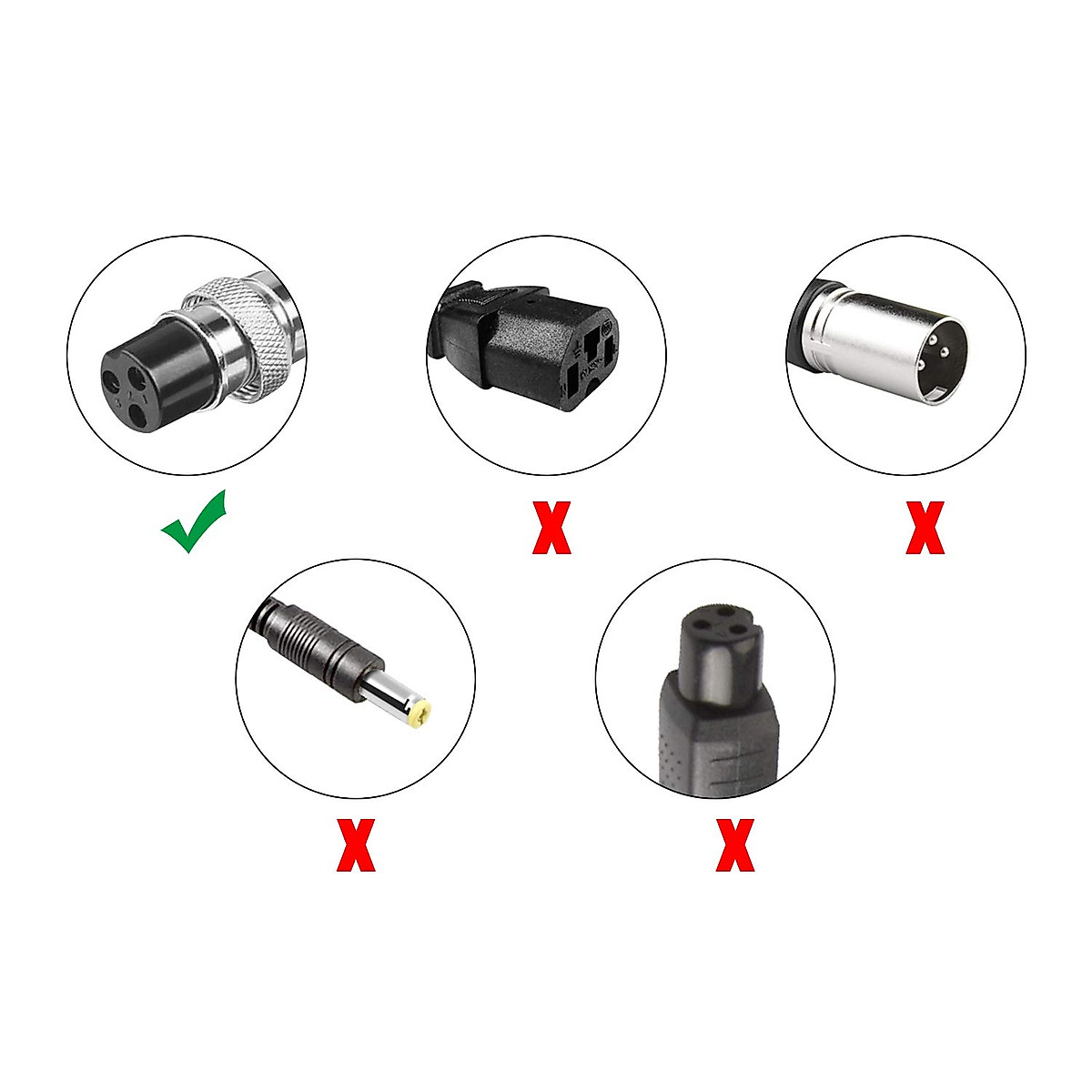 36V 1.8A Female 3-Pin XLR Lead Acid Battery Charger with 3-Prong Inline Power Supply Cord for 36V Boreem Jia, Minimoto, Rad2Go, Electric Scooter, ATV, Go Kart, with 3-Prong Inline Female Connector