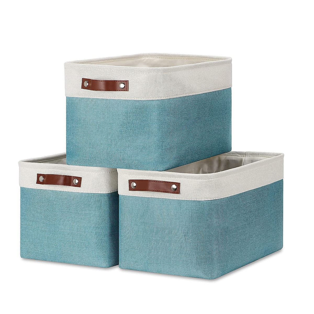 DULLEMELO Collapsible Bundle Baskets 3 Medium Baskets 15"x11"x9.5" + 2 Large Baskets 16"x12"x12"（White&Teal)