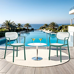 Art Leon Outdoor Dining Chairs Set of 2, Modern Plastic Patio Chairs with Rattan Back, Stackable Chairs with Armrests, Green White