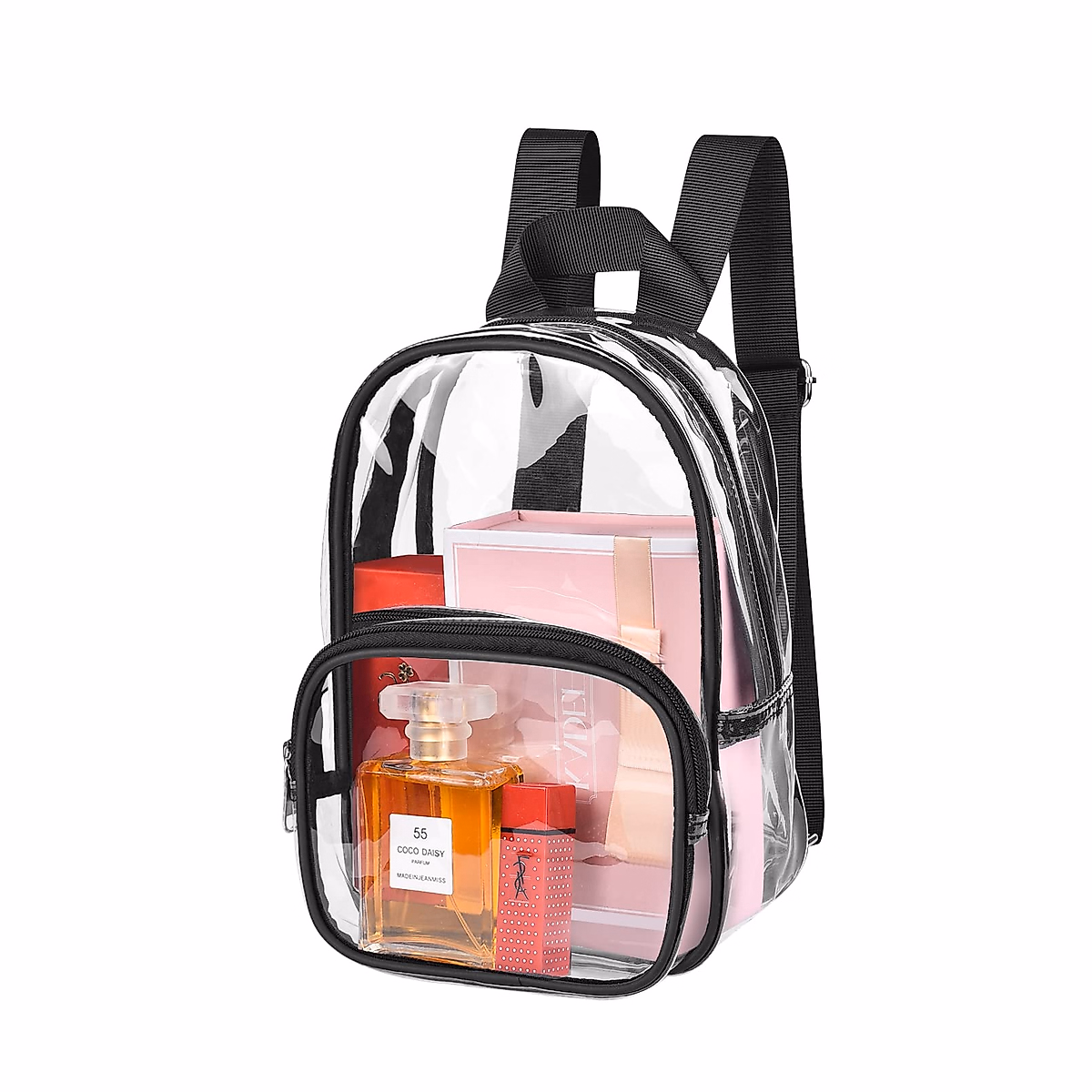 MAY TREE Clear Mini Backpack Fashion Cute Clear Backpack Stadium Approved for Work Concert Security Travel Sports (Black)