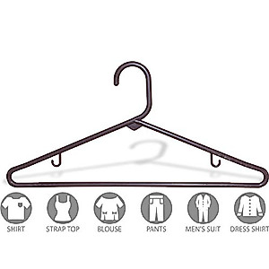 Brown Plastic Tubular Top Hanger with Fixed Bar, Space Saving Tube Hangers with Hooks for Hanging Straps (Set of 36) by The Great American Hanger Company