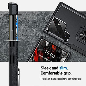 AMILIFECASES Galaxy S23 Ultra Case - Black, Camera Cover, Kickstand, Military Grade Protection, Anti-slip, Lightweight