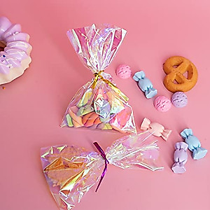 100pcs Cellophane Treat Bags, 3"x5" Iridescent Holographic Goodie Bags, Candy Bags Party Favors Bags with Twist Ties for Birthday Wedding Halloween Christmas, Valentines (3 x 5 inches (Pack of 100))