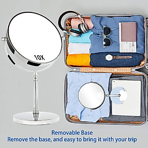 TAOKEY 8Inch 10X Magnifying Mirror, Double Sided Makeup Mirror on Round Stand for Tabletop, Bedroom Vanity Desk and Bathroom Counter - Free Standing Double Sided 10X/1X Magnification Mirror.