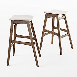 Christopher Knight Home Emmaline Fabric / Walnut Finish Bar Stools, 2-Pcs Set, Light Beige