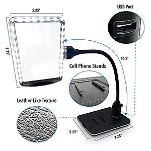 MagniPros 3X Magnifying Glass with Light and Stand, Flexible Gooseneck Magnifying Desk Lamp w/USB Fast Charge & Tablet Stands for Reading Fine Print, Painting, Sewing, Crafts & Close Work