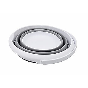 SAMMART 8.5L (2.2 Gallon) Collapsible Plastic Bucket - Foldable Round Tub - Portable Fishing Water Pail - Space Saving Outdoor Waterpot. Size 31cm Dia (White/Grey, 1)