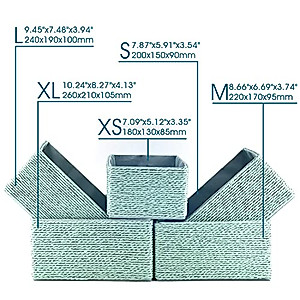 Acrola 5-Pack Decorative Storage Baskets Stackable Woven Basket Paper Rope Bin with Fabric Liner, Organizing Baskets for Makeup Closet Bathroom Bedroom (Mint)