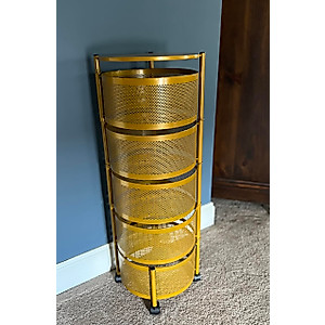 H&H Supply 5 Tier Rotating Storage Kitchen Cart Organizer Metal Vegetable Fruit Basket Rotating Shelves for Kitchen Dorm Office Bathroom Matte Yellow Gold Lightweight