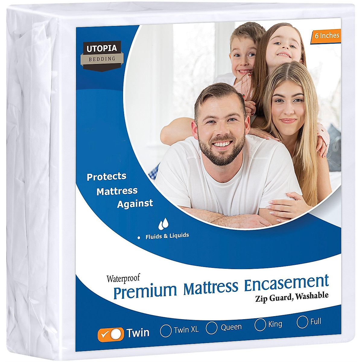 Utopia Bedding Premium Waterproof Bed Bug Mattress Cover, Twin Zippered Mattress Protector, 6 Inches Deep, Dust Mite Proof 6-Sided Mattress Encasement for Bed