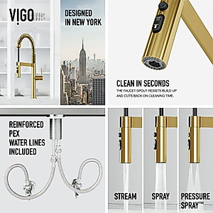 VIGO 4.0" W x 20.5" H x 10.75" D Edison Pro One-Handle Pull Down Kitchen Faucet in Matte Brushed Gold - VG02052MG