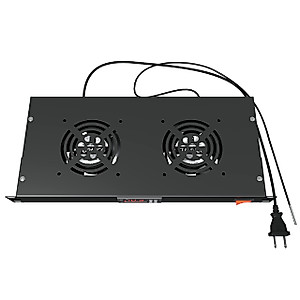 Rack Mount Fan - 2 Fan Server Cooling System - 1U 19" Rackmount Cabinet Panel Adjustable Temperature Control (Digital Heat Monitor Display) Sensor Alarm (Overheat Air Flow Top Exhaust) Tupavco TP1721