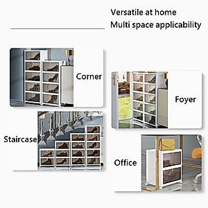 White 5 Tier Plastic Storage Bins Organizer with Lids and Wheels, 17.13 × 12.4 × 45.47 Inch Stackable Bins for Storage, 46Qt Folding Storage Boxes for Home, Dorm Room, 5th storage box (Five layers)