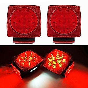 iBrightstar IP68 Waterproof Square LED Trailer Lights Kit - Utility Trailer Accessories with Brake Stop Tail Running License Plate Light for 12V Camper Truck Boat Snowmobile Marine Under 80", DOT