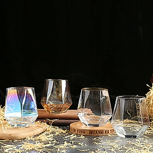 MOBEBI Wineglass,Glass,Diamond Shaped Glass Set of 2, Cute and Unique Barware, Style Glassware for Bourbon, Rum Glasses, Cocktail Glasses for Bar-pink-11oz/300ml (Color : Blue, Size : 11oz/300ml)