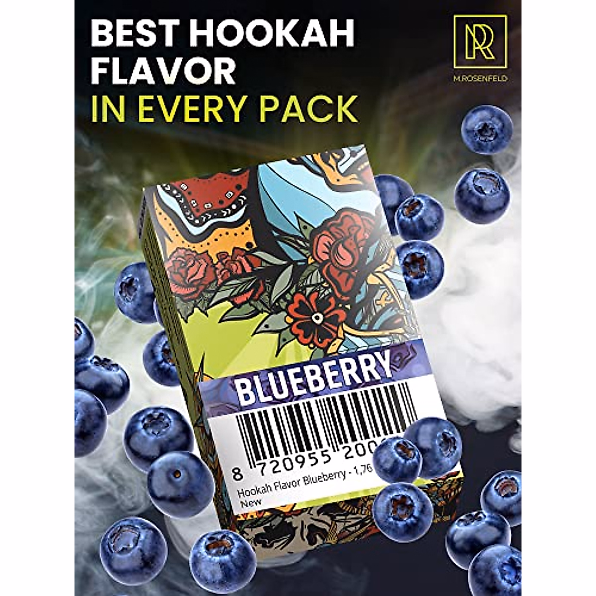 M. ROSENFELD Hookah Flavor Blueberry Herbal - 1.75 oz (50 g) Hookah Shisha Tobacco Free Molasses Hookah Tobacco & Nicotine Free Shisha with Real Organic Shisha Hookah Flavors Blueberry
