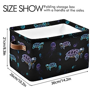 Cute Turtles Jelly Fish Storage Basket Bins Collapsible Toy Storage Bins with Handles Laundry Baskets for Living Room Clothes Nursery Closet Shelf Playroom,2 pcs