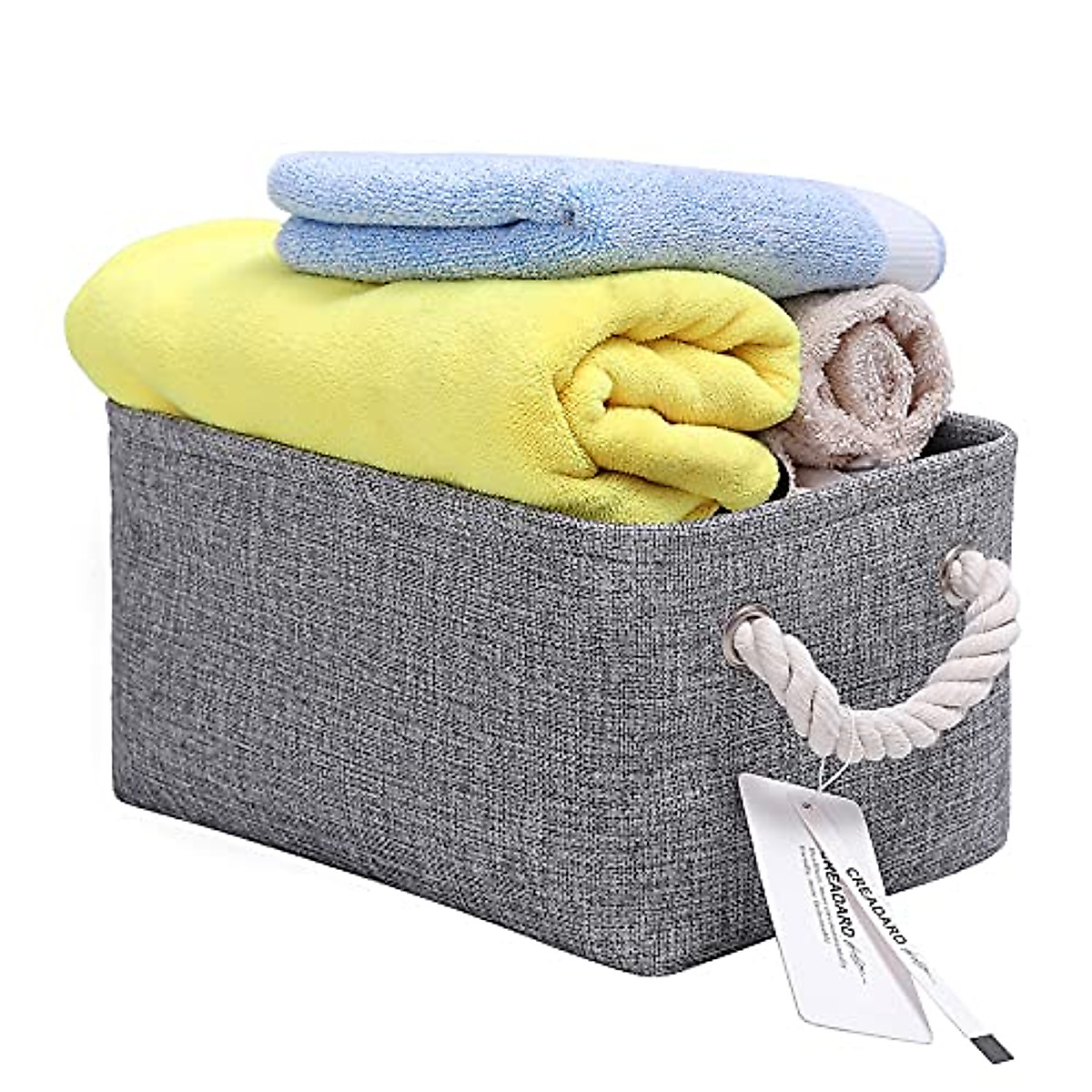 CREADARD Fabric Storage Basket, Foldable Linen Storage Box for Nursery and Home, Collapsible Canvas Shelf Basket for Wardrobe or Bedroom, Grey