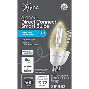 GE CYNC Smart LED Light Bulb, B11 Candle Light Bulb, Works with Amazon Alexa and Google Home, WiFi Light, 60W Equivalent, Soft White, Small Base (Pack of 2)