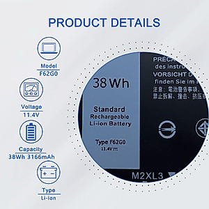 JOTACT F62G0 39DY5 38WH Laptop Battery for Dell Inspiron 13 7000 2-in-1 7370 7380 5370 P83G P87G P91G P83G001 P83G002 P87G001 Vostro 13 5370 Series 039DY5 0F62G0 RPJC3 0RPJC3 F62GO 11.4V