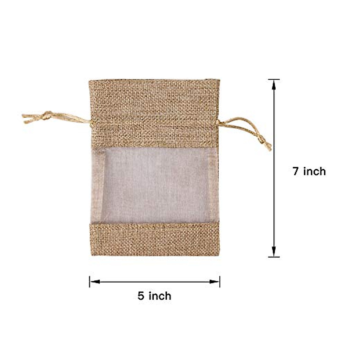 WRAPAHOLIC 5x7 inch 20 pcs Burlap Drawstring Gift Bag - Burlap with One Side Organza Wedding Party Welcome Favor Bags - Tan