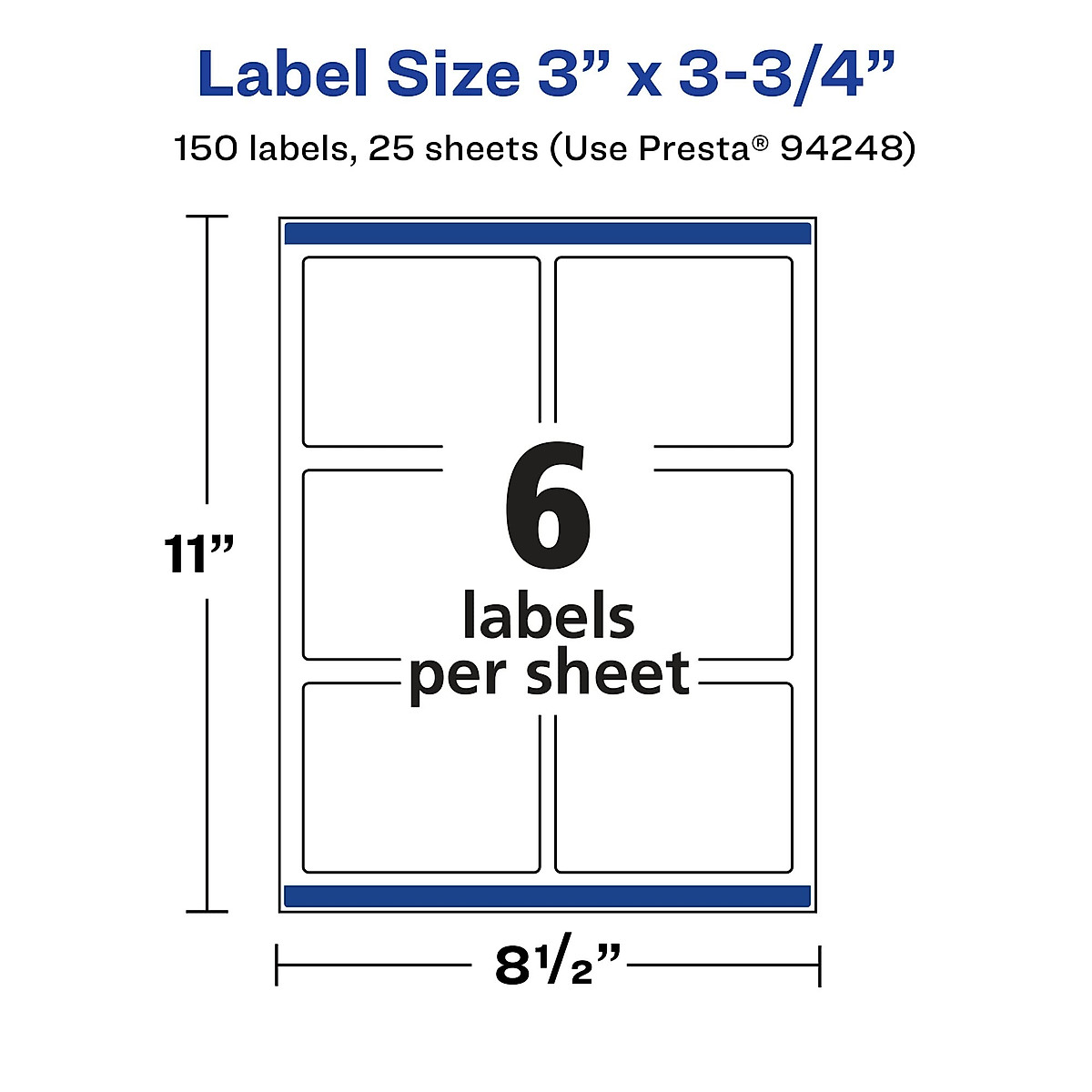 Avery Matte White Rectangle Labels with Sure Feed, 3" x 3.75", 150 Matte White Printable Labels