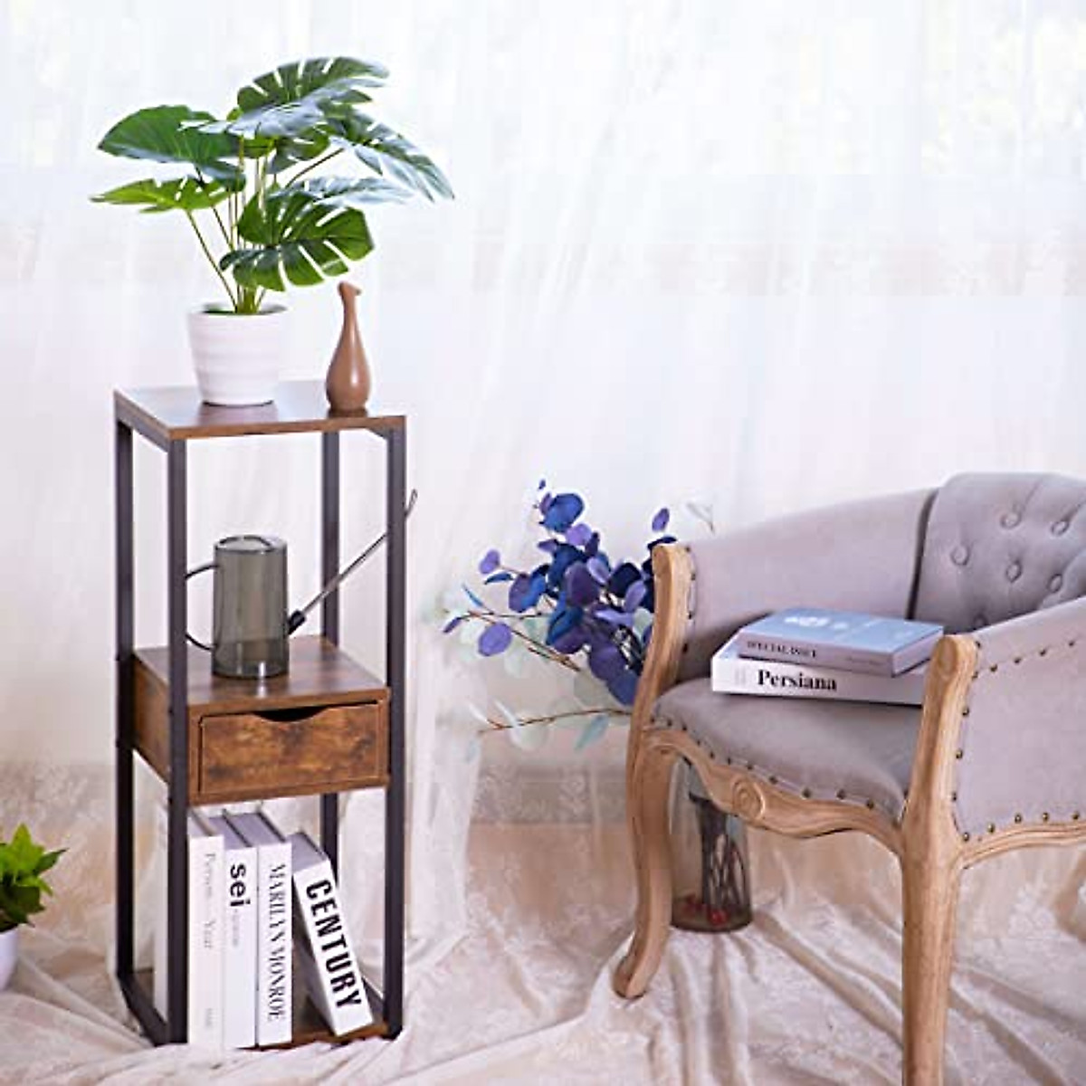 VonDream 3 Tier Plant Stand Indoor , Tall Pedestal Stand with Drawer, Tall Plant Stand for Indoor Plants Multiple, Corner Plant Table Indoor, Small Side Table for Living Room