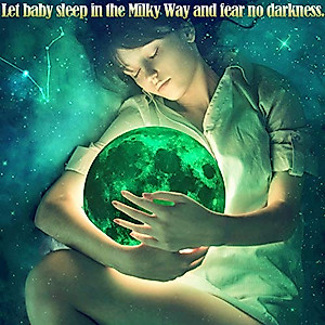 Glow in The Dark Stars and Moon Wall Stickers for Baby Room, Luminous Wall Decal Realistic Star and 3D Full Moon Starry Sky Decoration for Kid Toddler Bedroom, Ceiling Halloween decor (333Stars,1Moon)