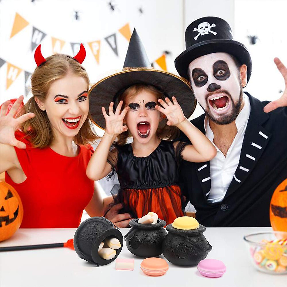 CCINEE Black Cauldron with Handle,Mini Plastic Candy Kettle Bucket for St.Patrick's Day,Halloween Party Favor,Pack of 12