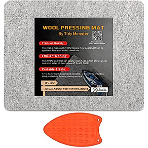 17''x13.5'' Wool Pressing Mat for Quilting, 100% Wool from New Zealand, Portable Felted Wool Ironing Mat with a Silicon Iron Rest Pad