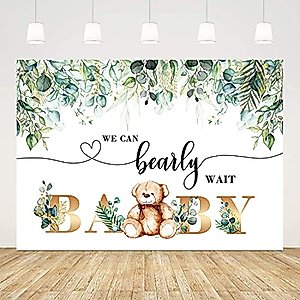 7x5ft We Can Bearly Wait Bear Backdrop Bear Baby Shower Greenery Photographic Background Gender Neutral Watecolor Kids Party Cake Table Decoration Photo Booth Props Supplies