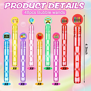 WinnerWhy 48 Pcs Back to School Bubbles Party Favors 4.3" Mini Bubble Wands Bulk Birthday Supplies First Day of School Bubble Toys Student Classroom Stationery Prize Gift Goodie Bag Stuffer