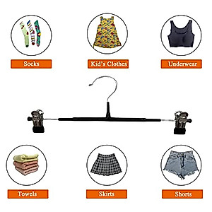 TSAZEN Skirt Hangers, 10 Pack Pant Hanger with Adjustable Metal Trouser Clips, Space Saving Clothes Hangers for Pant, Trousers, Skirts, Jeans