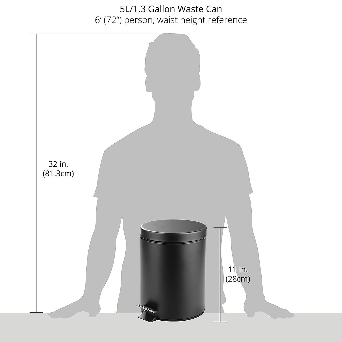 mDesign Pedal Bin — Metal Waste Bin with Pedal, Lid and Plastic Bucket Insert — Perfect for Bathroom, Kitchen, and Office — 5 Litre Household Rubbish Bin with Ergonomic Design — Black