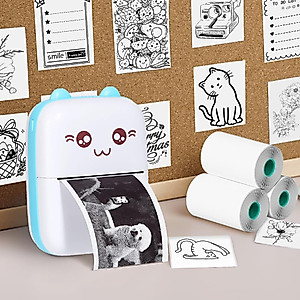 Greateam 57x30mm Thermal Sticker Paper Rolls Mini Printer Stickers for Study Notes Pictures and DIY, 6 Rolls Mini Inkless Thermal Printer Sticker Paper, Black on White