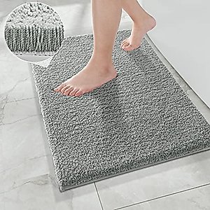 Yimobra Bathroom Rugs, Extra Soft Comfortable Bath Rugs, Non-Slip, Water Absorbent and Thick Bathroom Floor Mat, Machine Washine, Shaggy Rugs for Shower Bathtubs, 24"x17", Pure Grey