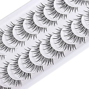 Manga Lashes Natural Look Japanese Anime Lashes Korean Asian Wispy Spiky Lashes with Clear Band Short Fake Eyelash 10 Pairs Pack by outopen