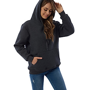 Haellun Womens Casual Winter Warm Fleece Sherpa Lined Pullover Hooded Sweatshirt (Dark grey, Large)