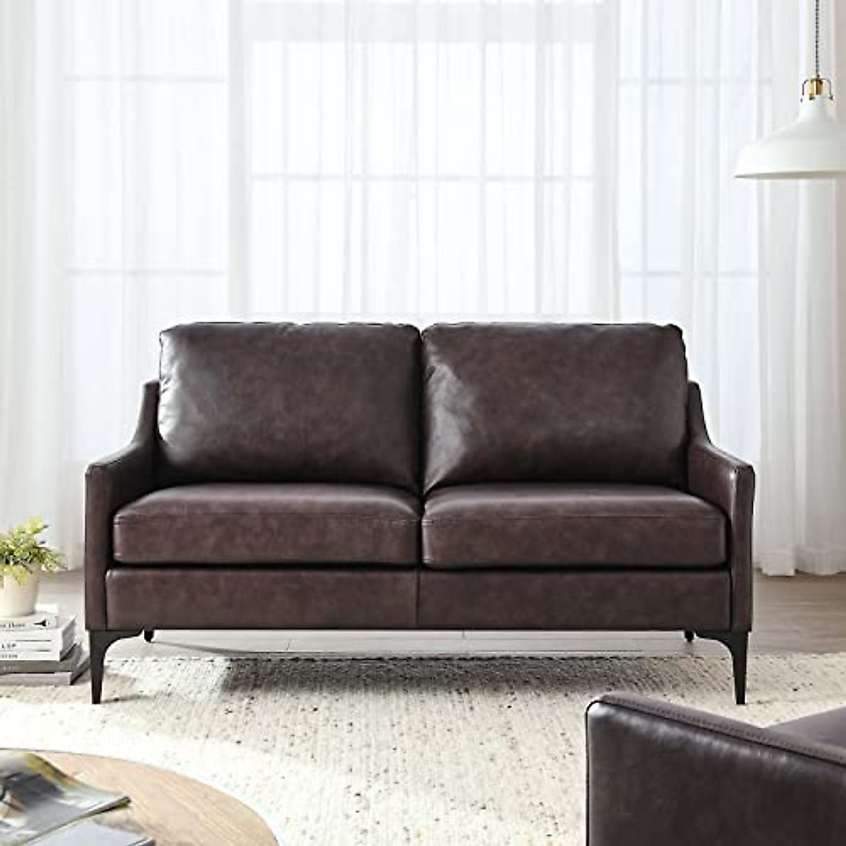 Modway Corland Upholstered Leather Loveseat, Brown